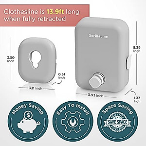 GorillaLine - Retractable Clothesline Indoor Outdoor Clothes Line | Heavy Duty Clothes Drying Laundry Line | Wall Mounted Drying Rack Clothing Line | Retracting Hanging | Lock to Prevent Sagging