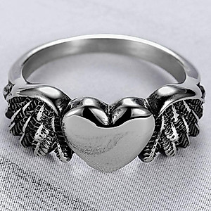Jude Jewelers Vintage Style Angel Wing Heart Shaped Wedding Band Cocktail Party Promise Ring (Silver, 10)