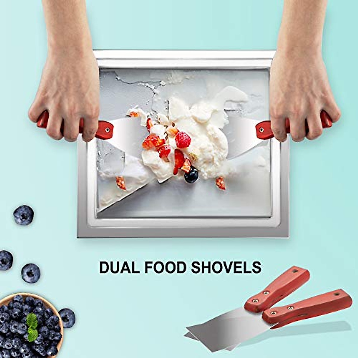 VEVOR Commercial Rolled Ice Cream Machine, Stir-Fried Ice Cream Roll Machine with Single Square Pan, Stainless Steel Stir-Fried Ice Cream Roll Maker, Yogurt Cream Machine for Bars Cafés Dessert Shops