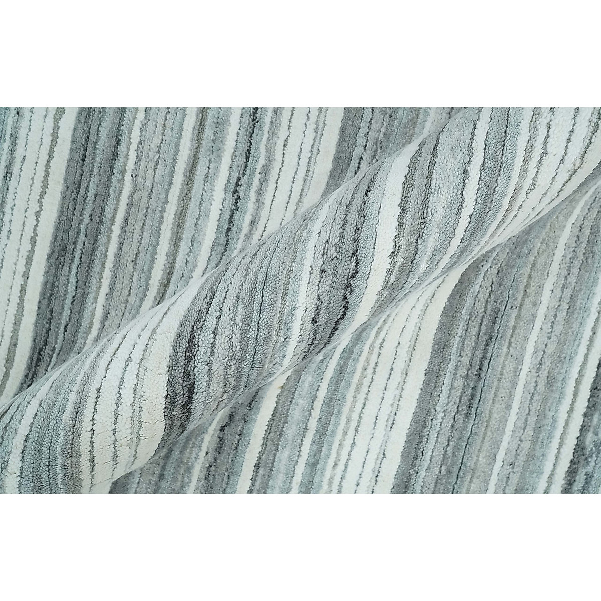 Artisan's Arc Striped Flatwoven Scandinavian Hand Made Blended Wool Area Rug, White, Silver and Gray, 8X10 | KE3810