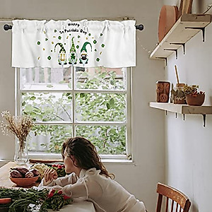 Bilagawa Valance Curtains Happy St Patricks Day Clover Dwarf Gold White Linen Texture Kitchen Valance Rod Pocket Window Treatments for Kitchen Bathroom Bedroom 42x12 Inch