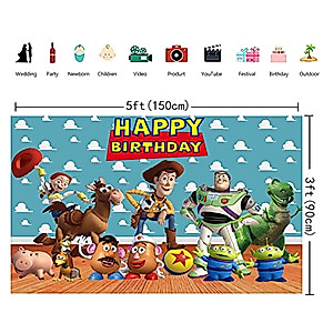 Cartoon Birthday Photography Backdrop Blue Sky White Clouds Birthday Cake Table Decoration Backdrop Kids Cartoon Story Theme Party Backdrop Baby Shower Decoration Supplies 5x3ft, Multicolor, 1.5X0.9M