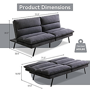 Hcore Couch, Memory Foam Futon,Small Splitback Loveseat Sleeper Sofa Bed Sofabed, Black