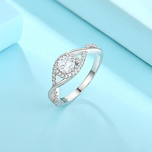 JO WISDOM Women Ring,925 Sterling Silver Infinity Engagement Wedding Anniversary Promise Ring with with 5mm 5A Cubic Zirconia ring size7