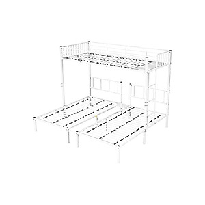 UFINEGO Twin Over Twin & Twin Bunk Bed, Triple Bunk Bed Metal Bunk Bed Frame with Guardrails, Converted into Three Single Twin Bed, No Box Spring Needed