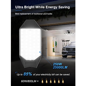 SEOBIOG 2-Pack LED Garage Light Bulbs, Ultra Bright 250W 25000LM Garage Lights Ceiling LED, 6500K Shop Light w/ 7+1 Deformable Panels, LED Light Bulbs for Garage, Workshop, Warehouse, Barn