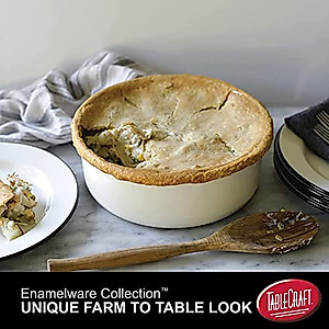 TableCraft Products Enamelware Collection Black Rim Solid White Enamel Deep Bowl Baking Pan, Camping, Farmhouse, Porcelain Over Steel, Vintage, Boho, Retro, 10.13" Round, 3.6" Deep, Set of 4 (80017)