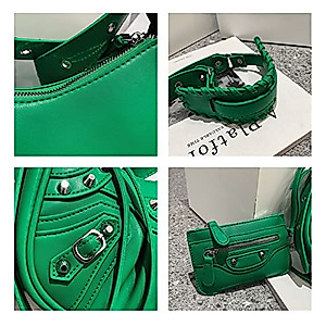 Retro Punk Style Rivet Hobo Bag + Mini Purses, Pleated Crescent Bag, Personality Satchels/Shoulder/Crossbody Bag for Women
