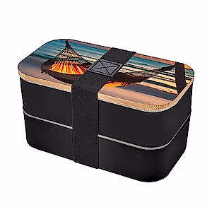Sunset Beach Hammock Adult Lunch Box, Bento Box, With Cutlery Set Of 3, 2 Compartments, Rectangular, Lunch Box For Adults