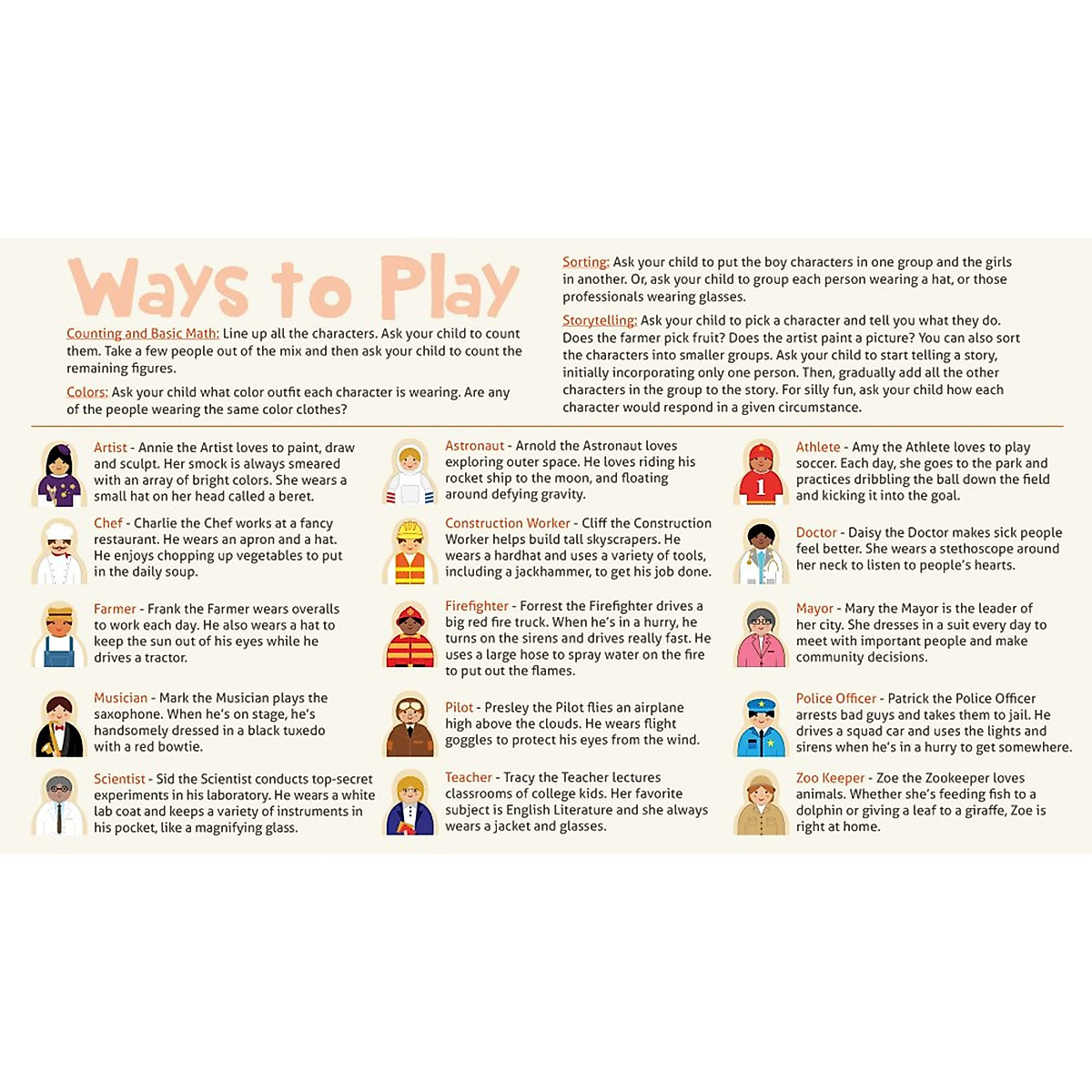 Little Professionals Wooden Character Set - Cute Wood Block People Toys for Kids & Toddlers - Open Ended STEM Pretend Play & Educational Games for Children, Boys & Girls (15-Pieces)