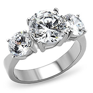 Marimor Jewelry Women's Three Stone Zirconia Stainless Steel Anniversary Engagement Ring Size 7