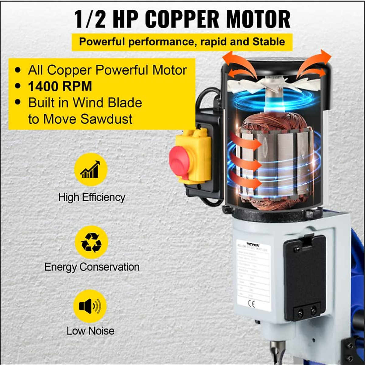 VEVOR Woodworking Mortise Machine, 1/2 HP 1400RPM Powermatic Mortiser, With Movable Work Bench Benchtop Mortising Machine, For Making Round Holes Square Holes Or Special Square Holes In Wood