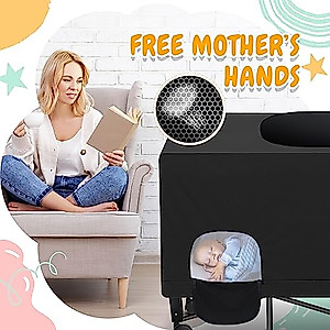 Preboun 2 Pcs Blackout Cover Compatible with Pack N Play, Black Crib Canopy Cover Breathable Travel Netting Tent Portable Stretchy Netting Cover for Indoor Outdoor Playard to Sleeping or Play