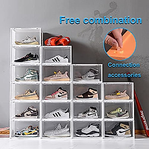 Augctoer Shoe Storage Boxes, Clear Plastic Shoe Boxes, Shoe Storage Boxes Stackable, Shoe Organizer Containers with Lids, Magnetic Door, Shoe Organizer for Closet, Bedroom, Bathroom (White)
