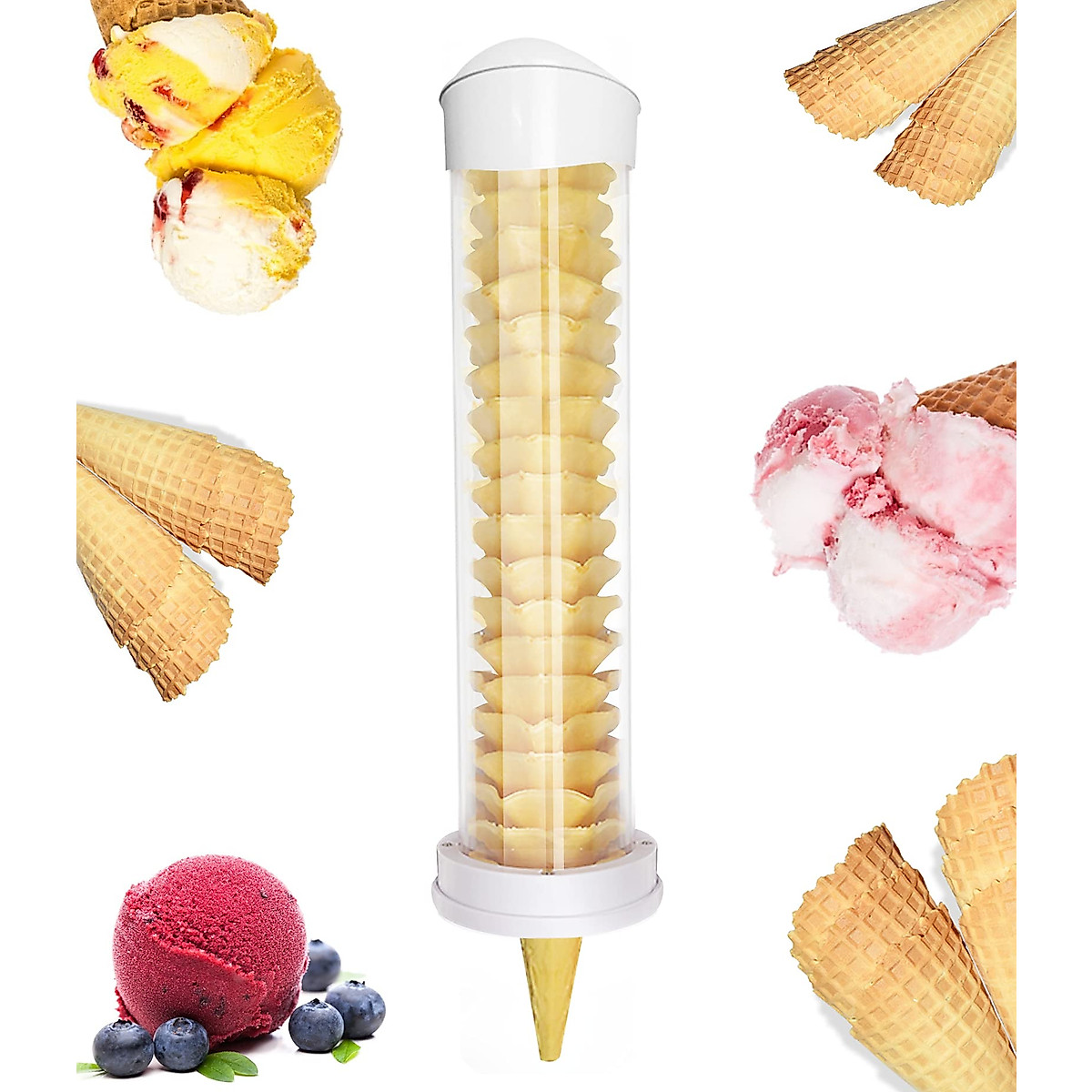 KUNHEWUHUA Ice Cream Cone Dispenser-16’’L x 3’’ Dia Plastic Tube with 1.6-2.6ins 2.4-3 ins gasket