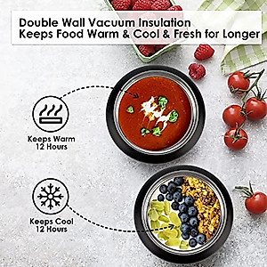 Insulated Food Jar,24 OZ Leakproof Insulated Food Soup Container,Stainless Steel Vacuum Thermal Insulated School Hot Lunch Containers for Kids Adults Wide Mouth Food Jar for Hot Cold Food(Black)