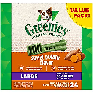 Greenies Large Natural Dog Dental Treats, Sweet Potato Flavor, 36 oz. Pack (24 Treats)