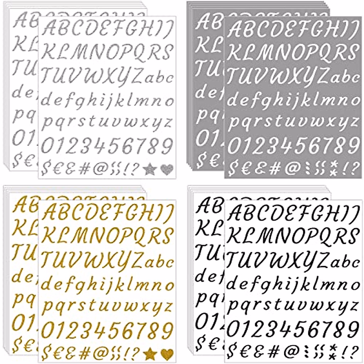 Alphabet Letter Stickers, 40 Sheets 2880PCS Alphabet and Number Stickers Self Adhesive Vinyl Letter Number Stickers Decoration for Mailbox Wall Door Crafts Address Number (Black, White, Gold, Silver)