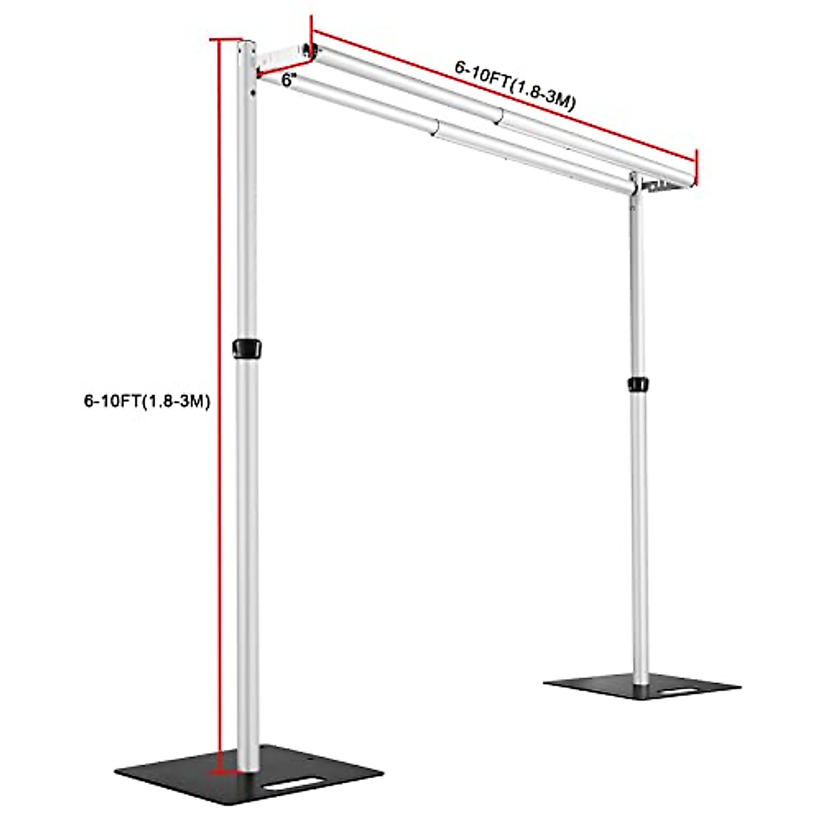 Hecis Pipe and Drape, Portable Pipe and Drape Backdrop Stand with Crossbar, Adjustable Pipe and Drape Backdrop Kit for Event， Party, Trade Shows and Wedding Decor, 10FTX10FT Double Crossbar