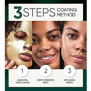 24K Gold Facial Masks for Women Skin Care Anti Aging - Collagen Moisturizing Sheet Mask for Sensitive Skin - Brightening Korean Face Mask - Hydrating Mask to Reduce Fine Lines & Wrinkles by Elixir (4 Pack)