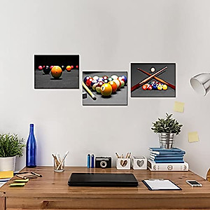 Conipit Billiards Canvas Wall Art Pool Table Pictures Leisure Sport Painting Snooker Photo Painting for Game Room Club Bar Wall Decor Stretched and Framed Prints Ready to Hang 12"x16" x 3Pcs