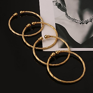 India Brass 4pcs Openable Bangle Bracelet Arab Ethiopian Bangle Gold Color Dubai Africa Jewelry Gift (gold)