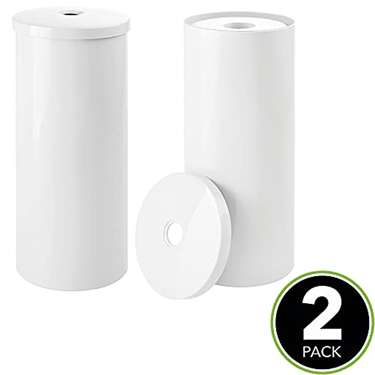 mDesign Plastic Floor Stand Toilet Paper Organizer with Cover, 3-Roll Space-Saving Tissue Storage for Bathroom - Fits Under Sink, Vanity, Shelf, in Cabinet, Corner - Aura Collection - 2 Pack - White