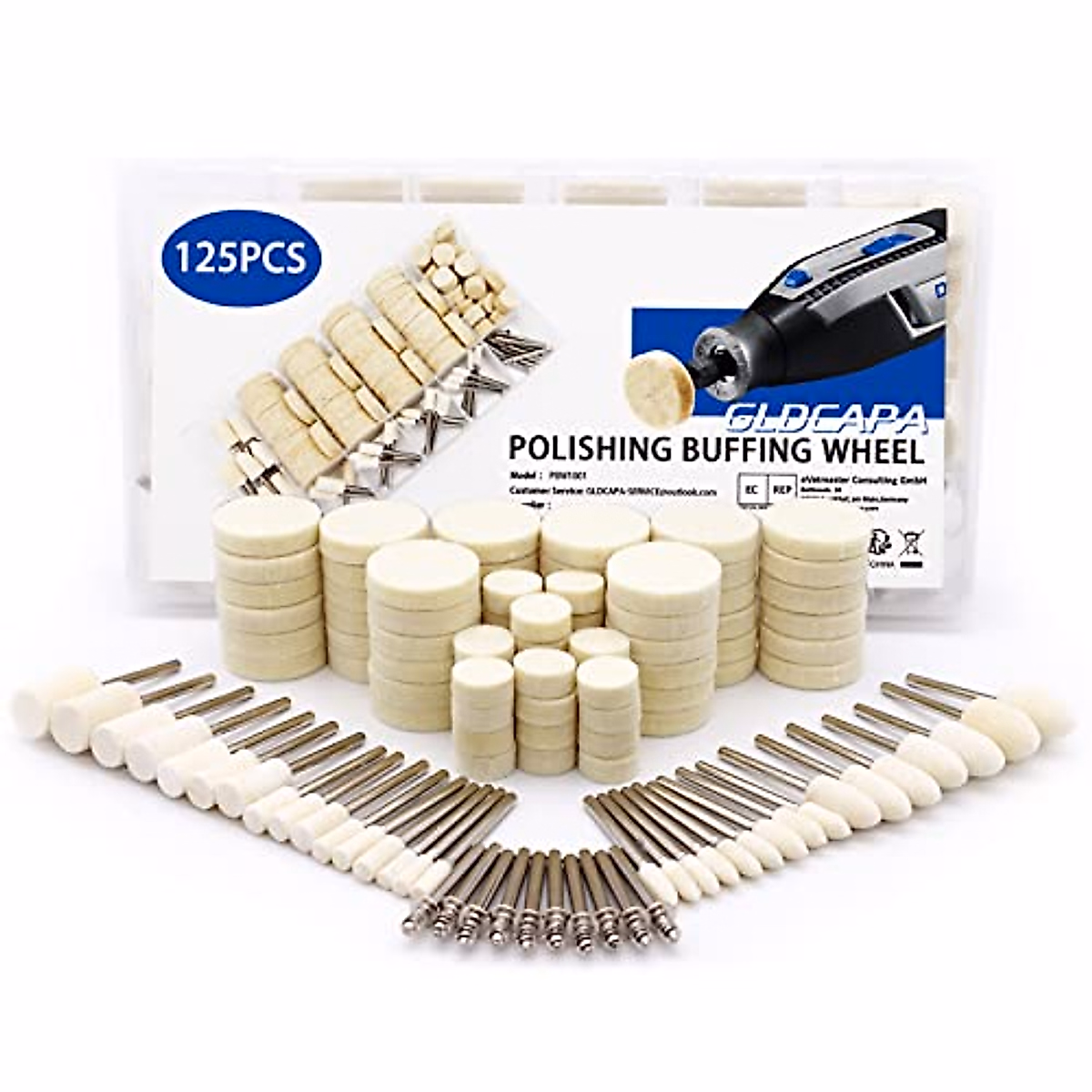 Polishing Buffing Wheel Compatible with Dremel Polishing Kit, GLDCAPA 14 Sizes 125 PCS Polishing Wheel for Dremel Tool Accessories 1/8" with Storage Box