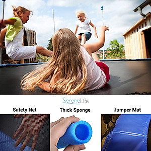 SereneLife ASTM Approved Stable Trampoline Strong with Net Enclosure Outdoor for Teens and Adults – Reinforced, Blue