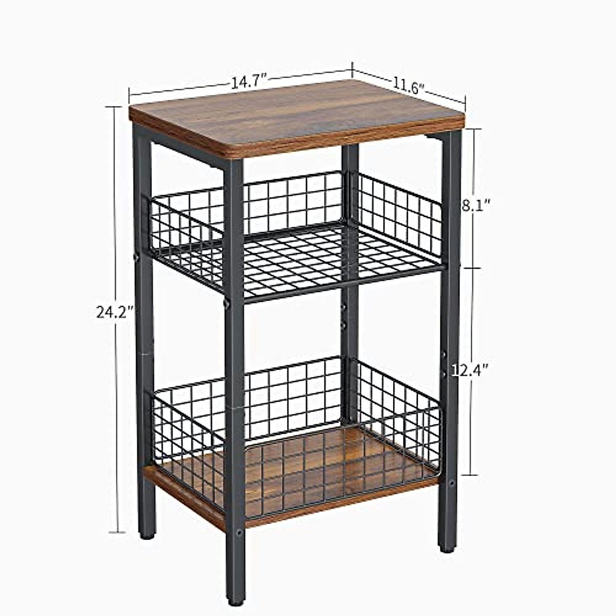 CubiCubi End Table, Small Side Table Nightstand with Storage Shelf for Living Room Bedroom, 3-Tier Sofa Table with Metal Frame, Deep Brown
