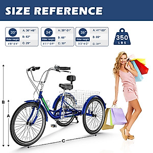Barbella Adult Tricycle 7 Speed 3 Wheel Bike Adult Trikes, Three-Wheeled Bicycles Cruise Trike with Basket for Seniors, Women, Men for Recreation Shopping (26", Blue)