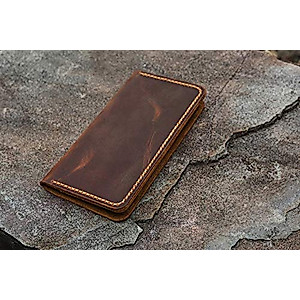 Distressed vintage brown leather iPhone14 13 12 11 Pro Max wallet case/real leather iPhone XR XS Max Wallet Case -IP005W