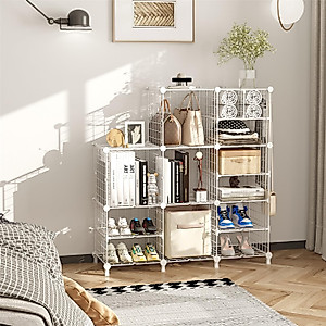 AWTATOS Closet Organizer, Wire 8 Cube Storage Organizer, DIY Portable Closet Clothes Organizers Storage Shelves with Partition, Cubby Shelving for Home, Office, Bedroom, Garment Racks, White