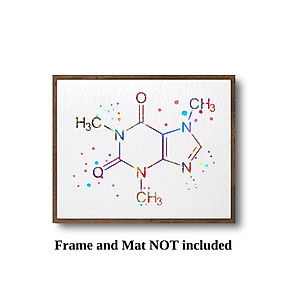 Dignovel Studios 8X10 Unframed Caffeine Molecule Chemical Symbol Watercolor Art Print Poster Housewarming Wall Giclee Office Home Decor DN536