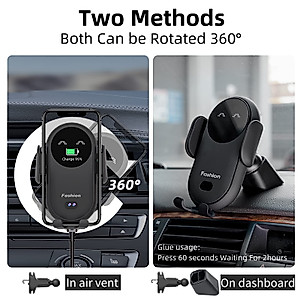 Wireless Car Charger Smart Wireless Auto-Sensor Car Phone Holder Charger, Car Phone Holder Mount Wireless Fast Charging for iPhone 14/14 Pro/13/13 Pro/12/12 Pro/11/11Pro,Samsung S22/S21/S20(Black)