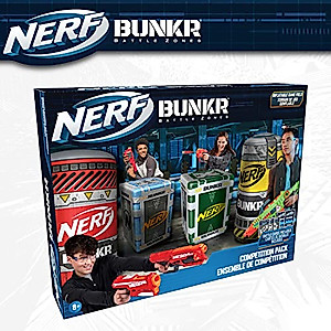 NERF Bunkr BattleZone Competition Pack of 4 Inflatable Crate and Barrel Shields - Barricades for Nerf Party and Nerf War