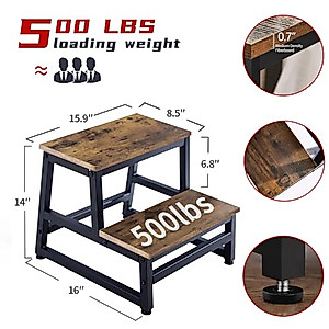 VonDream 2 Tier Step Stools for Adults with Non-Slip Stickers, Heavy Duty Bed Steps for High Beds,Kitchen Step Stool,Wide Wooden Step Stools for Kids, Step Stool for RV