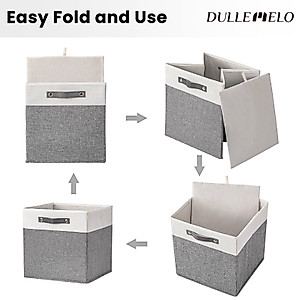 DULLEMELO 11x11 Cube Storage Bins, Foldable Fabric Cubby Baskets 11 x 11 storage cubes for Organizing Toys Books Towels Clothes, Cube Storage Organizer Bins for Shelves Closet Home Office, White&Grey