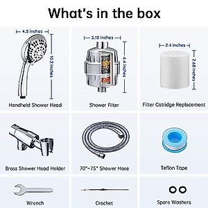 G-Promise Luxury Filtered Handheld Shower Head, 6 Spray Settings Shower Set with Effective Filter of 2 Cartridges, Adjustable Metal Bracket, Extra Long Stretchable Hose, Chrome (Chrome with Filter)