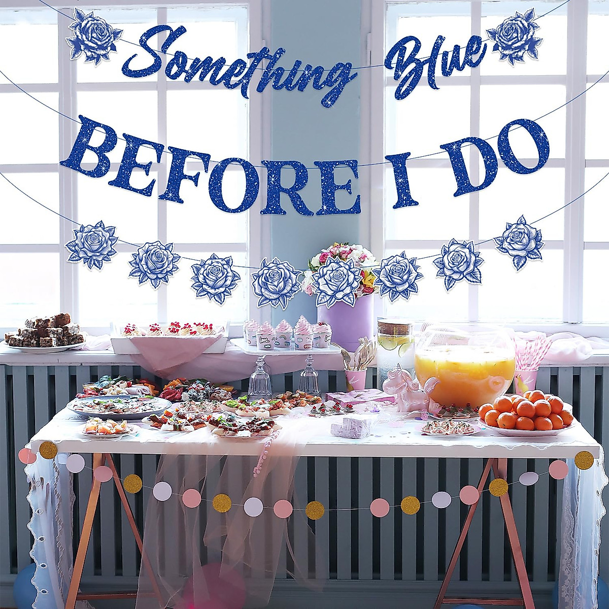 Something Blue Before I Do Bridal Shower Decorations, NO-DIY Bridal Shower Decorations Includes Glitter Something Blue Before I Do Banner, Wedding Party Decorations Garland