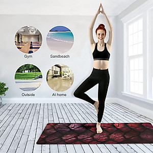 GOODOLD Red Dragons Scale Yoga Mat, 71 x 26 Inch Non-slip Yoga Mats Folding Travel Exercise Mat Indoor Outdoor Gym Pilates with Storage Bag for Women Men