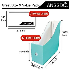 ANSSDO 12 Pack Teal Cardboard Magazine Holders, Premium Magazine File Holder for Desk, Foldable Large Volume Magazine File Organizer as Book Bins or Folder Holder for Office or School…