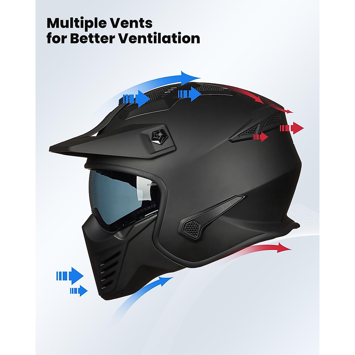 ILM Open Face Motorcycle 3/4 Half Helmet for Dirt Bike Moped ATV UTV Motocross Cruiser Scooter DOT Model 726X (Matte Black,M)