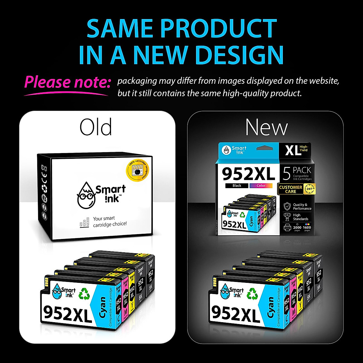Smart Ink Compatible Ink Cartridge Replacement for HP 952XL 952 XL (5 Combo Pack) to use with OfficeJet Pro 8710 8720 8740 8715 8210 7740 7720 8700 8730 8725 (2 Black, Cyan, Magenta, Yellow)