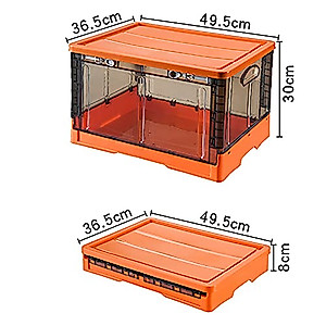 Plastic Collapsible Storage Bins,Stackable Lidded Storage Bins Durable Thick Folding Utility Crates Clear Containers,Storage Cubes Bins Organizer for Wardrobe Closet Groceries-Orange 54l(19.4x14.3x11.