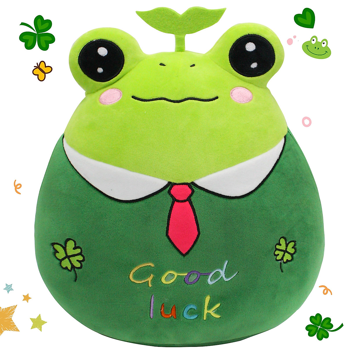 Jrystar 14’’ Good Luck Frog Plush Pillow Soft Frog Plush Hugging Pillow Toy Cute Frog Stuffed Animal Doll Plushie Christmas Birthday Festival Gifts for Kids