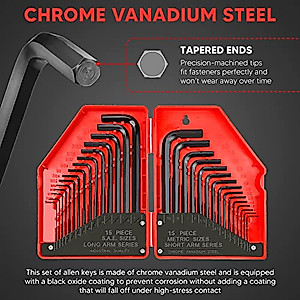 YIYITOOLS - HN-1-001 Hex Key Allen Wrench Set – 30-Piece Industrial Grade Set Tools, 1/20-3/8 inches, 1.27-10 mm, Black and Silver