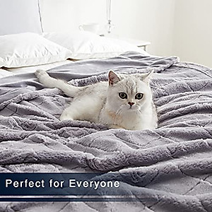 Monbix Faux Fur Throw Blankets Soft Fuzzy Warm, Fluffy Throw Blankets Couch Fleece, Throw Blankets Bed Cozy Machine Washable Plush Thick Comfy Grey Plaid Grid Furry Sofa Textured 380gsm 180gsm 50x60