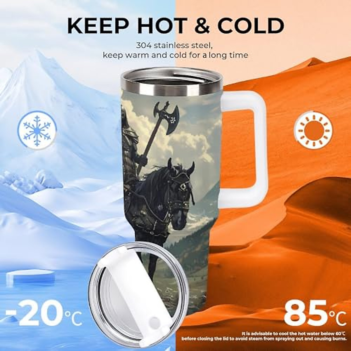 Death Dealer Viking On Horse 40OZ Tumbler Stainless Steel Travel Mug Water Bottle Car Cup Tea Cups with Lid White-style