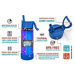 CHILLOUT LIFE 17 oz Insulated Water Bottle with Straw Lid for Kids and Adult + 20 Funny Waterproof Stickers - Perfect for Personalizing Your Kids Metal Water Bottle, Dishwasher Safe Paint - Magic Blue